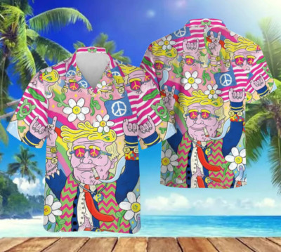 Funny Hippie Trump Hawaiian Shirt Meme Summer Gift Unisex S-5Xl | eBay