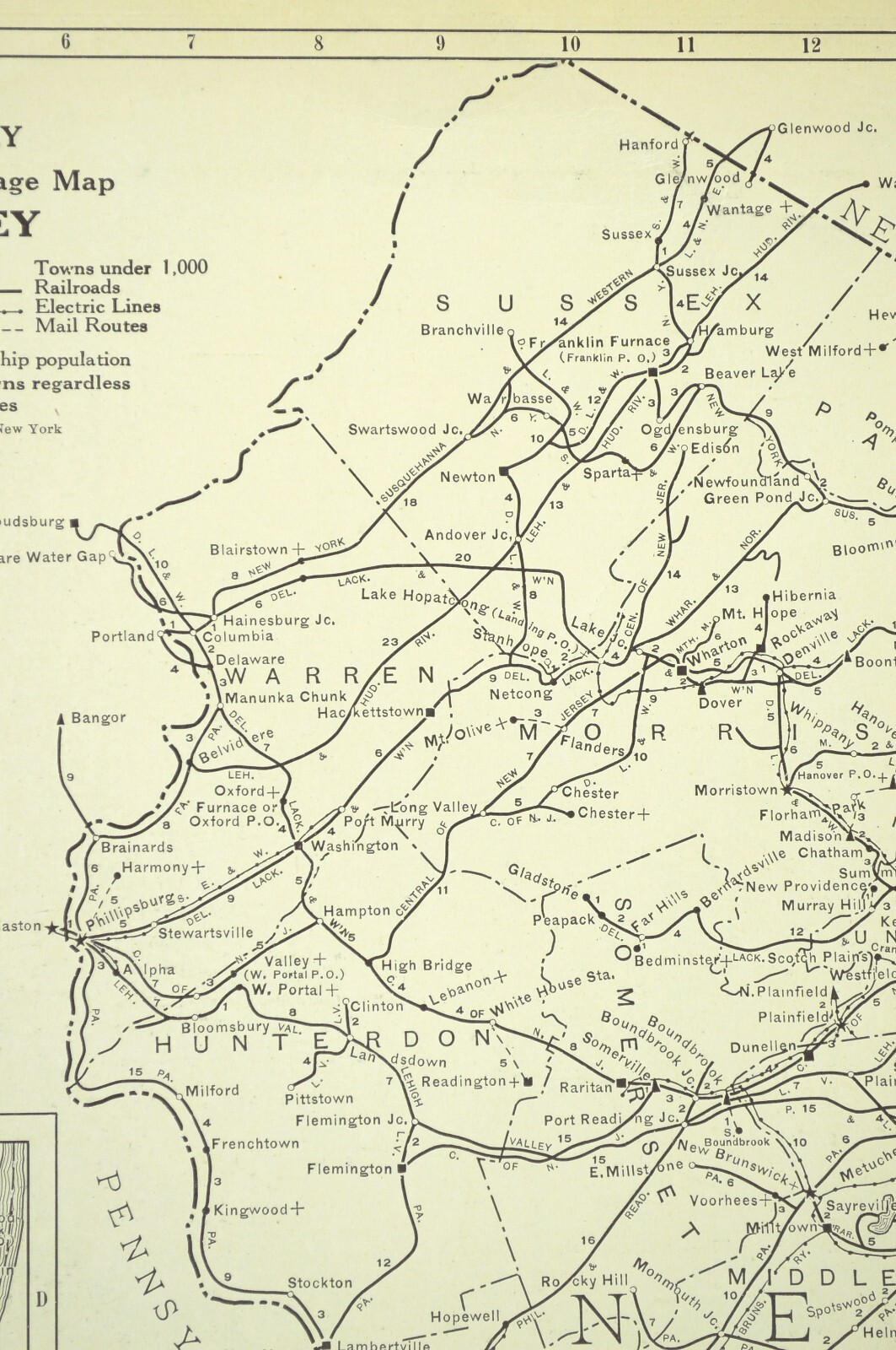 Vintage NEW JERSEY Map Railroad Mileage Wall Art 1920s Trenton Antique ...