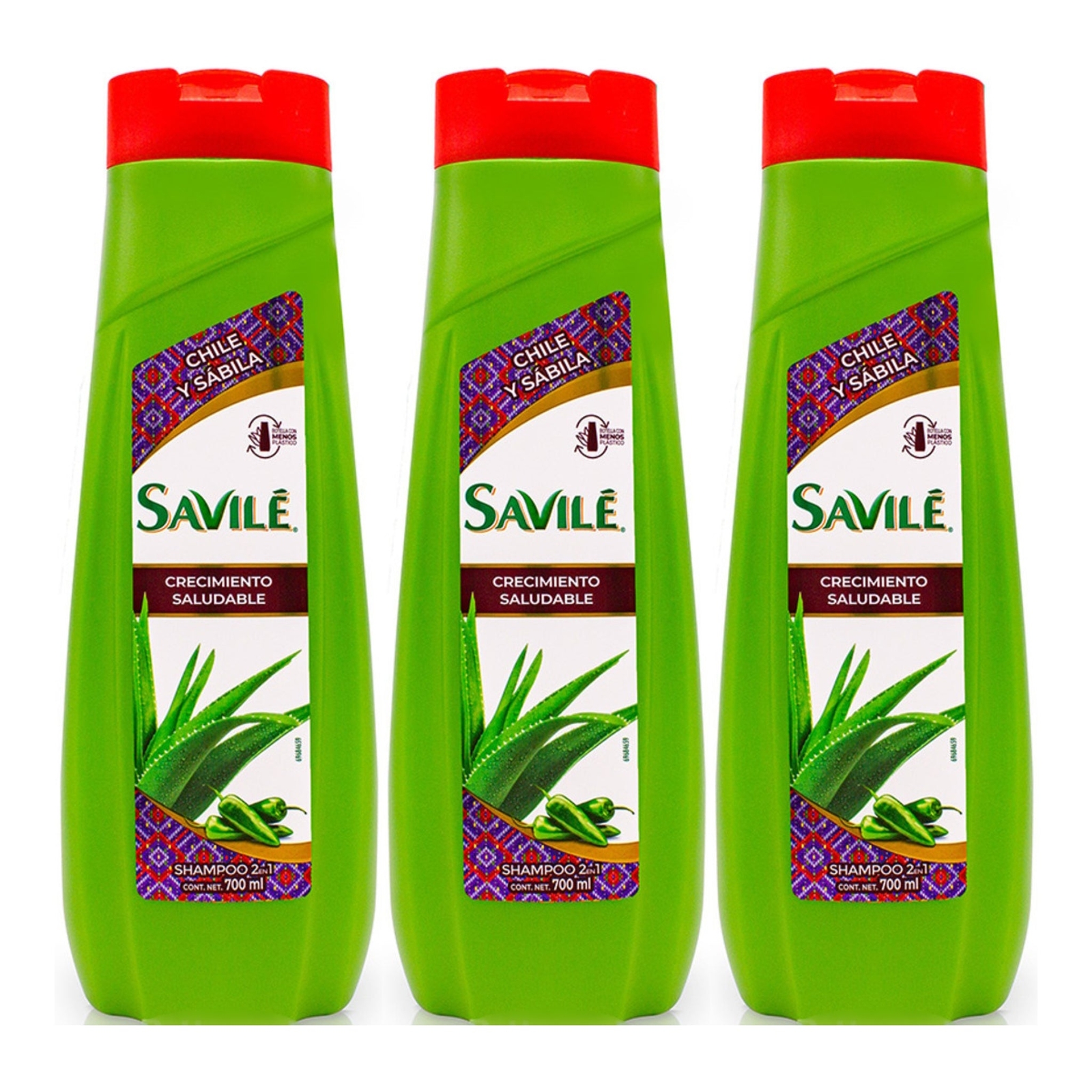 Savile Shampoo Chile y Sábila (2-en-1 Crecimiento), 700ml (Pack of 3 ...