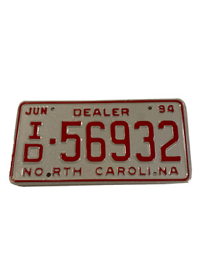 Vintage 1994 north carolina Dealer license plate 56932 | eBay
