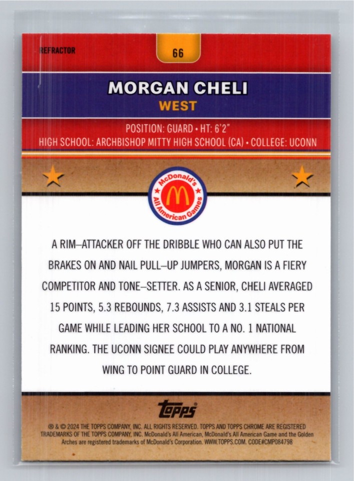 Morgan Cheli 2024 Topps Chrome McDonald's All-American Basketball ...