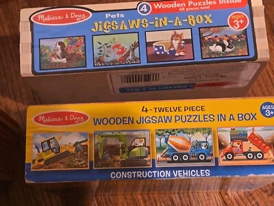 Melissa & Doug Jigsaws In A Box 4 Wooden Puzzles In Storage Box. 2 ...