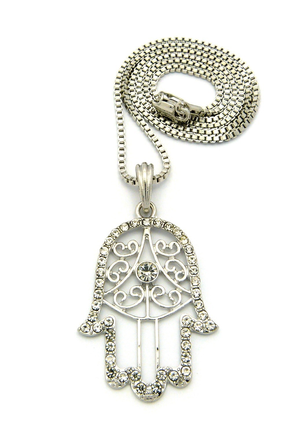 NEW HAMSA HAND PENDANT &2mm/24" BOX CHAIN HIP HOP NECKLACE - MSP385BX ...