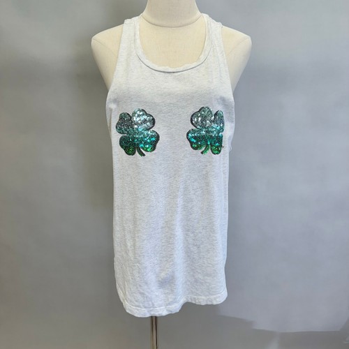 Victoria's Secret PINK gray muscle tank chest sequin shamrock detail ...