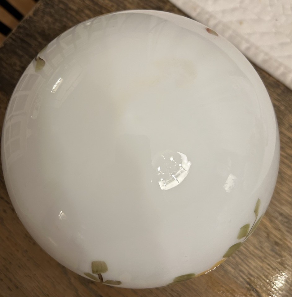 Vintsge Glass Parlor Lamp Hand Painted Globe Shade Floral Design Peach ...