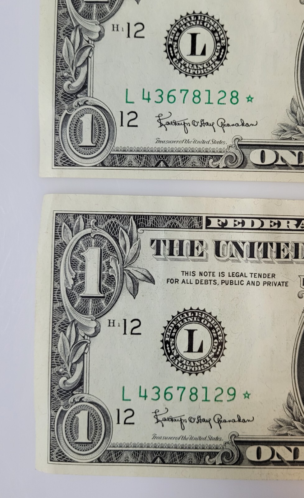 (2) Series 1963-B Joseph W Barr Sequential $1 Federal Reserve Star ...