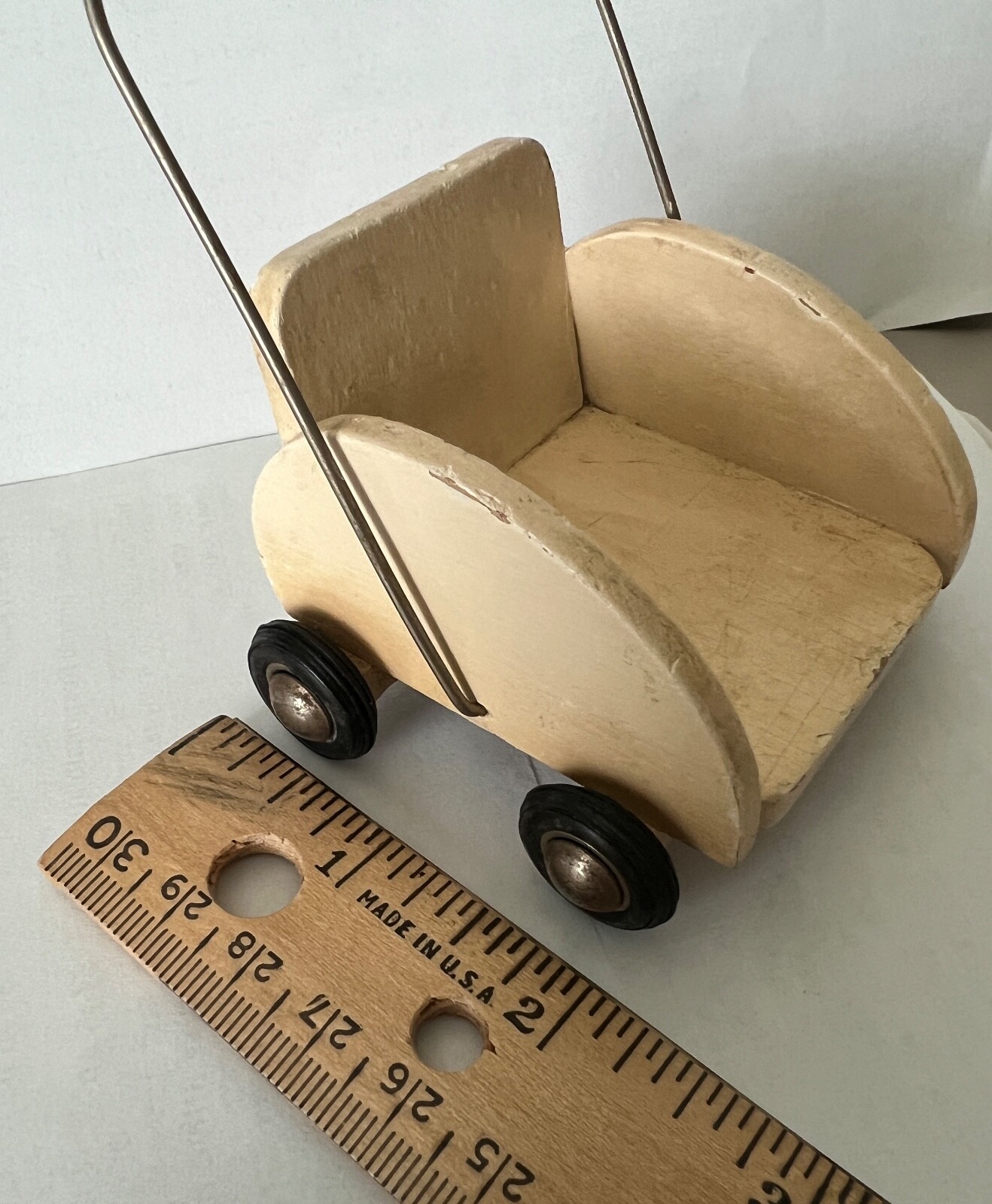 VINTAGE GERMAN WICKER/WOOD ITEMS FOR CACO DOLLS[1] STROLLER [1] PRAM [1 ...