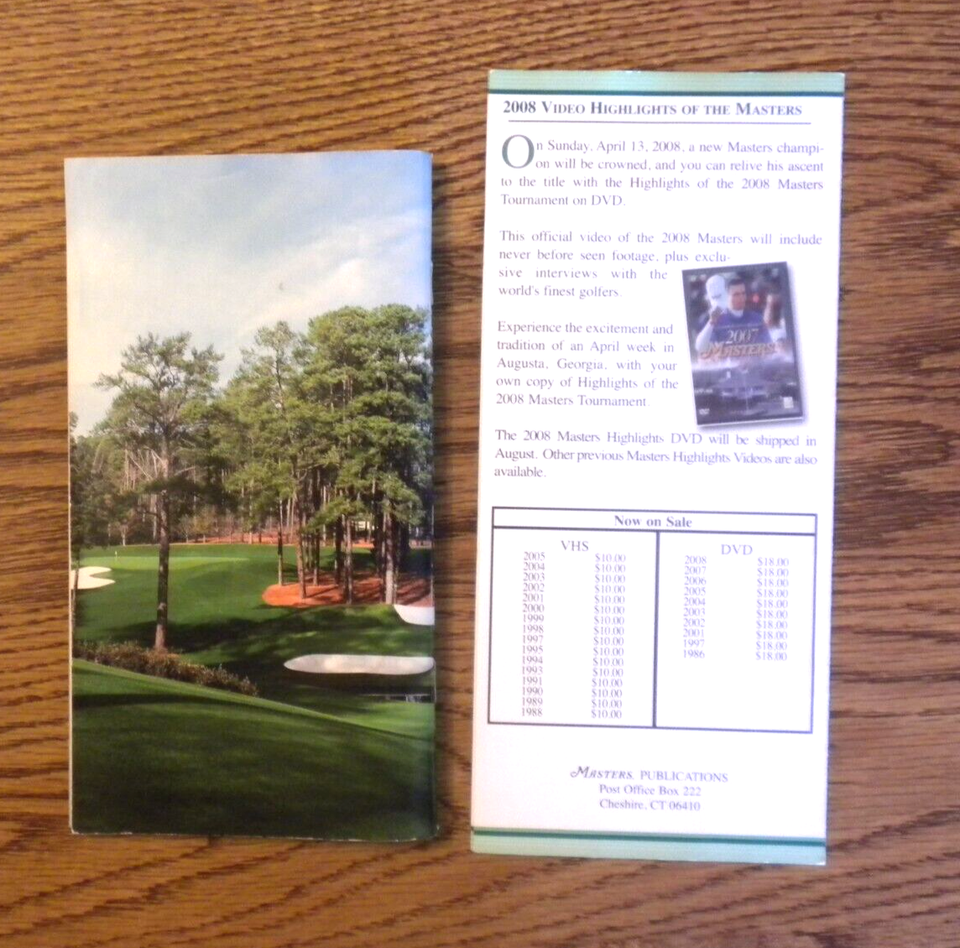 2008 MASTERS Spectator Guide Augusta National Golf Club & Price Guide ...
