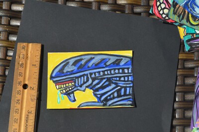 ACEO Original Art Comic Horror Alien Original not print mixed media | eBay