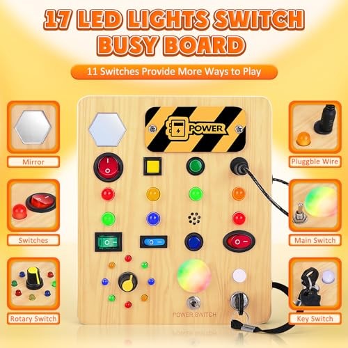 Busy Board with LED Light, Wooden Sensory Toys for Toddler, Bigger Busy ...
