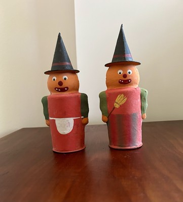 Pair Of Vintage Paper Mache Halloween Veggie Witch Candy Containers | eBay