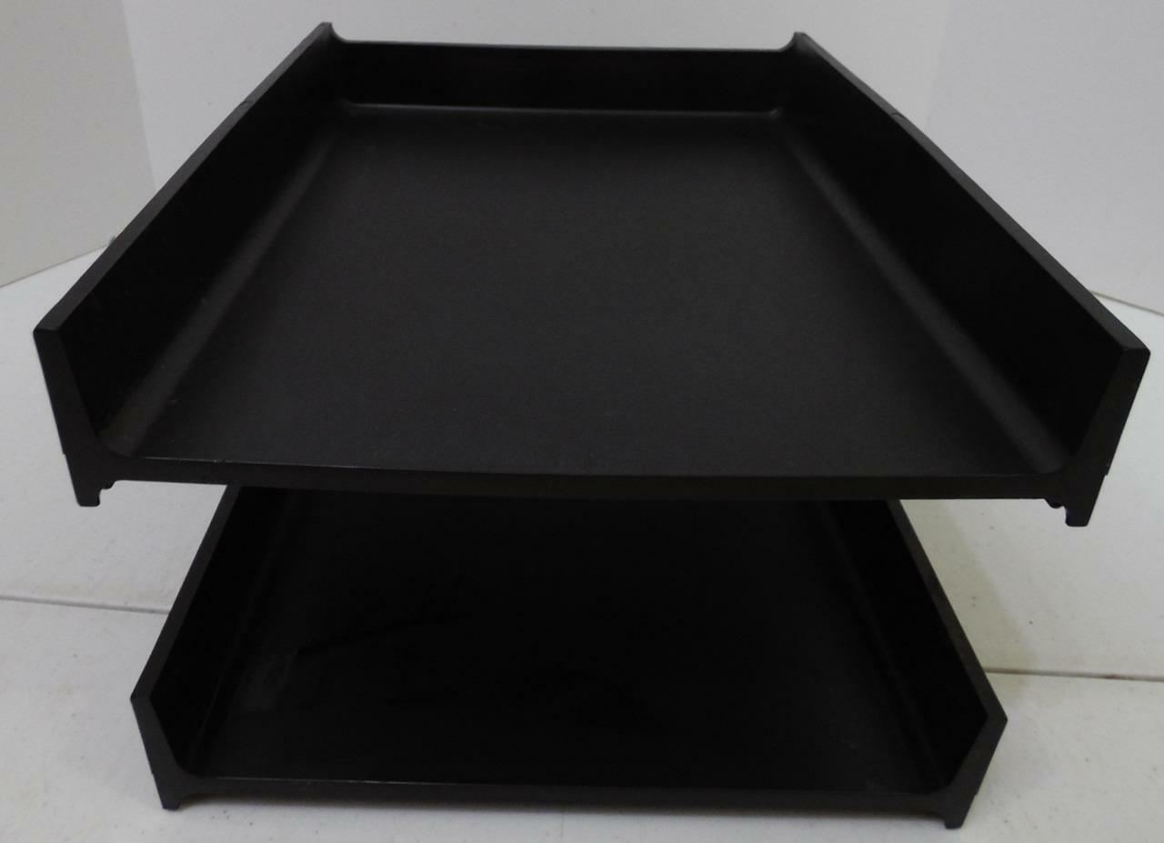 VTG ELDON 2 TIER BLACK PLASTIC FILE TRAYS DESK TOP IN AND OUT BOXES ...