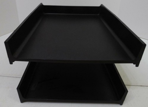 VTG ELDON 2 TIER BLACK PLASTIC FILE TRAYS DESK TOP IN AND OUT BOXES ...