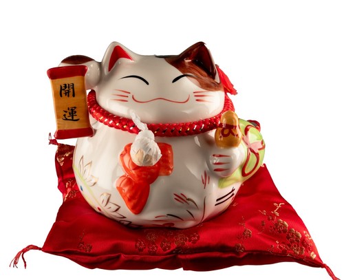 Money Cat Bobtail Maneki Neko Ceramic With Fish - 17 CM #305 | eBay ...