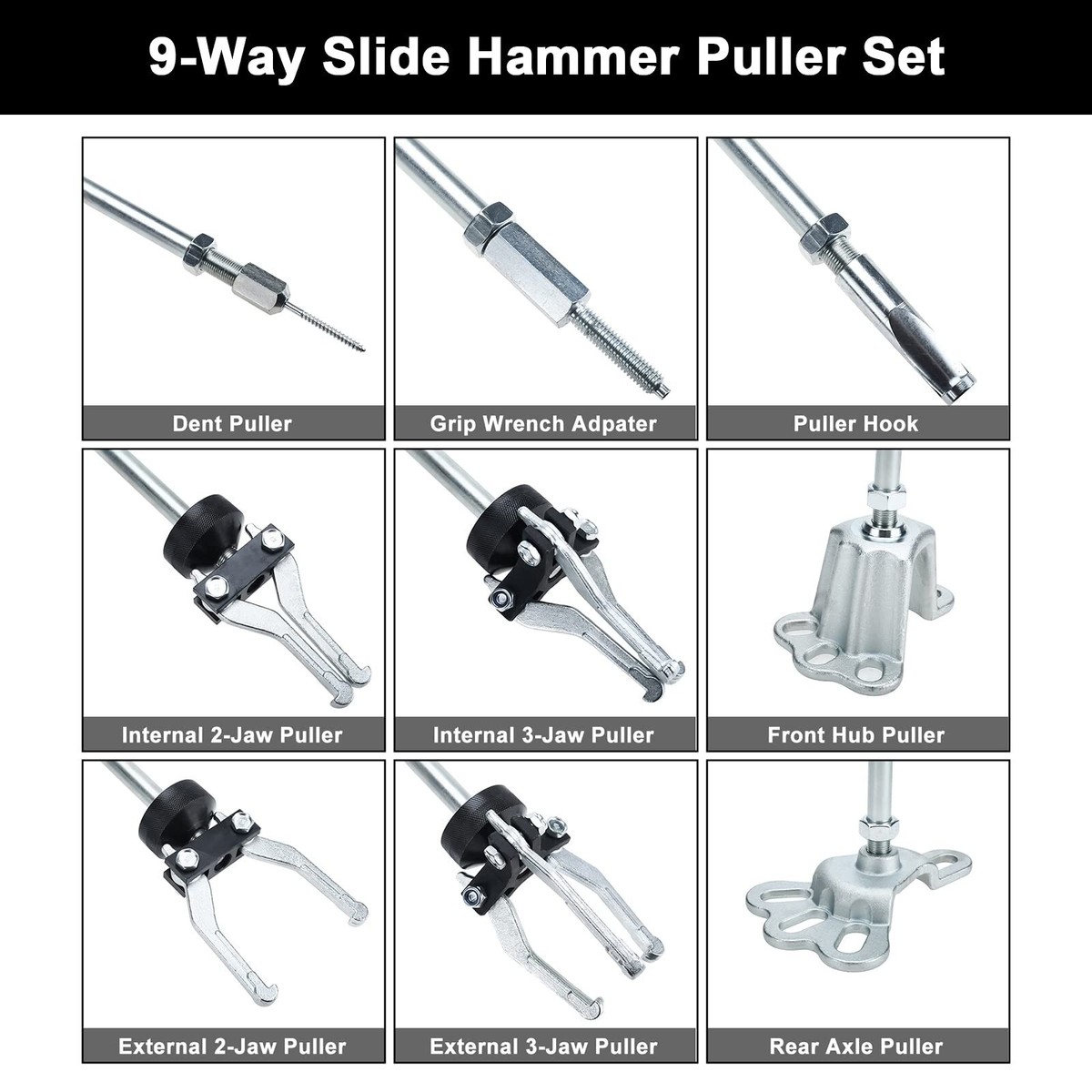 17 Piece Axle Bearing Dent Puller Kit Automotive 17PC Slide Hammer ...