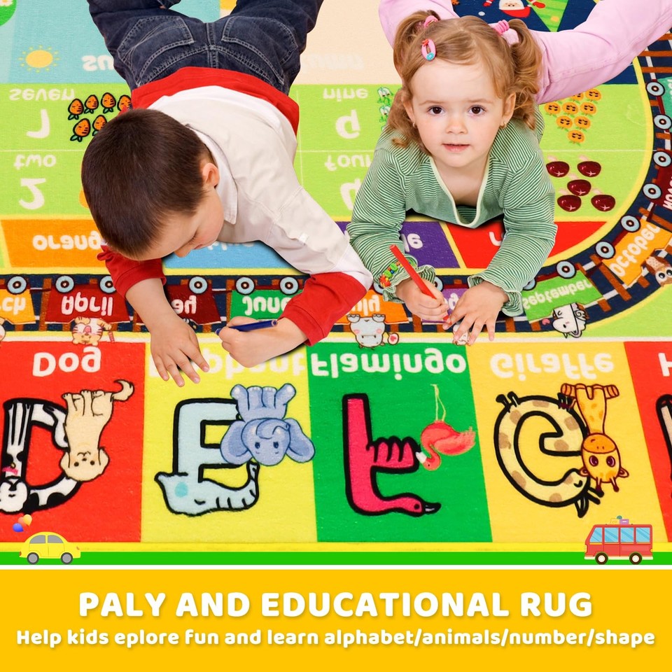ABC Kids Rug for Playroom 78.7" × 118" Baby Play Mat Alphabet Rug ...