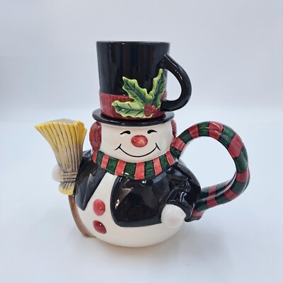 Fitz & Floyd Snowman Teapot Cup Christmas Holiday Winter FF Essentials ...