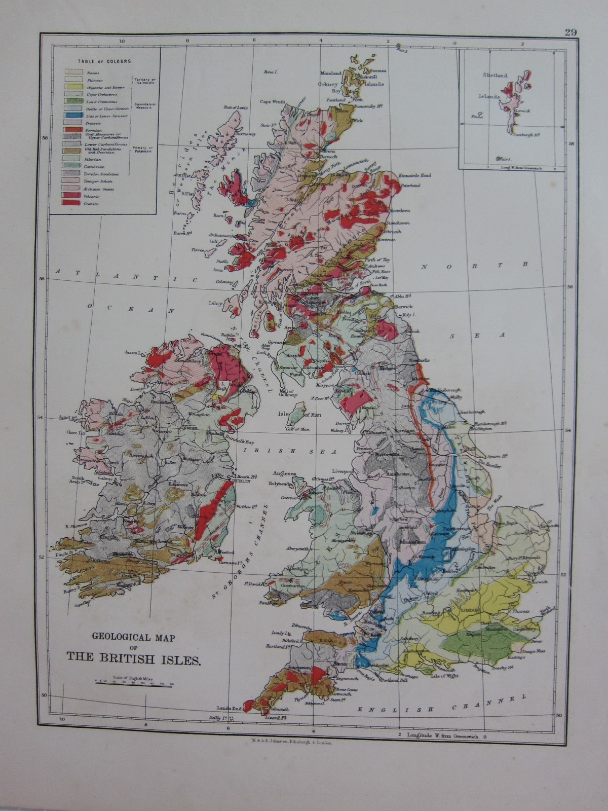 1901 VICTORIAN MAP GEOLOGICAL BRITISH ISLES IRELAND VOLCANIC TRIASSIC ...
