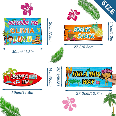 Hawaiian Luau Party Signs Tropical Luau Tiki, Flower, And Leaf Lawn