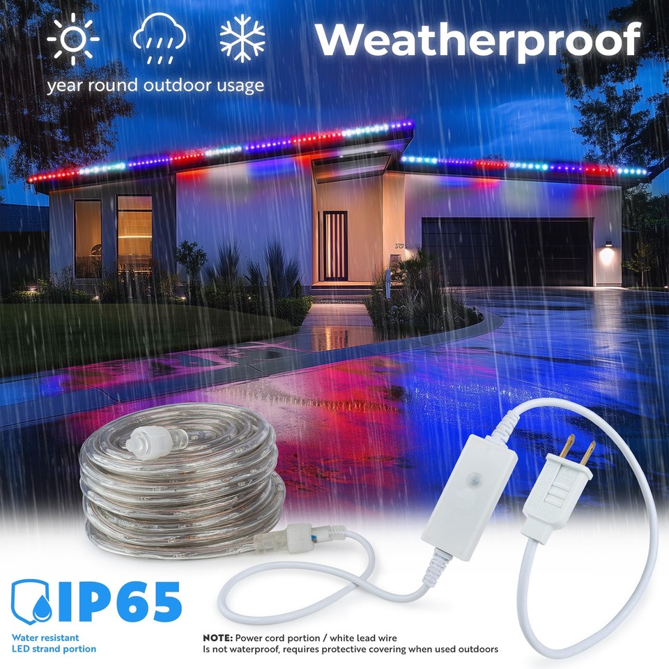 8-Mode LED Rope Light, Outdoor Waterproof Connectable Accent Lighting ...