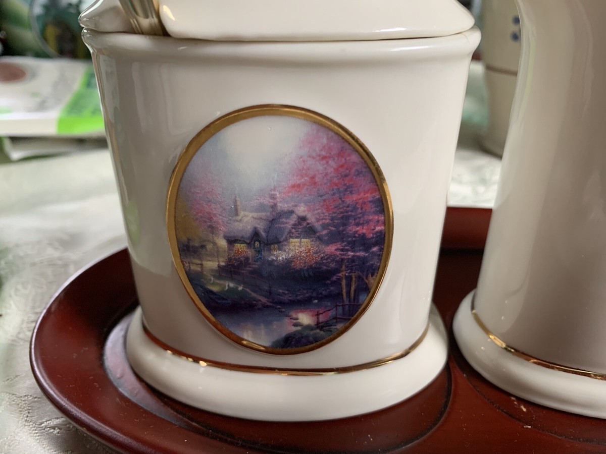 Thomas Kincaid sugar and creamer On Wood Platter | eBay Thomas Kincaid sugar and creamer On Wood Platter | eBay