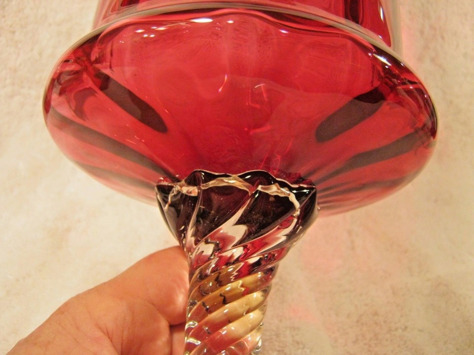 Very Tall 14 1/4" Ruby Red ~ Art Glass Footed ~ Paneled With Twisted ...