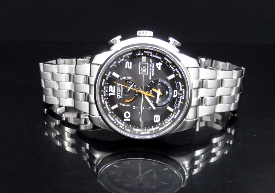 Citizen AT9010-52E Eco Drive Radio Controlled World Time Black Dial Men ...