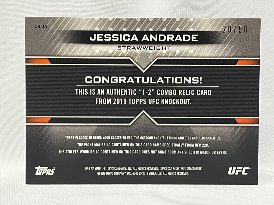 2019 Topps UFC Knockout Jessica Andrade One-Two Combo Relic Blue 20/50 ...