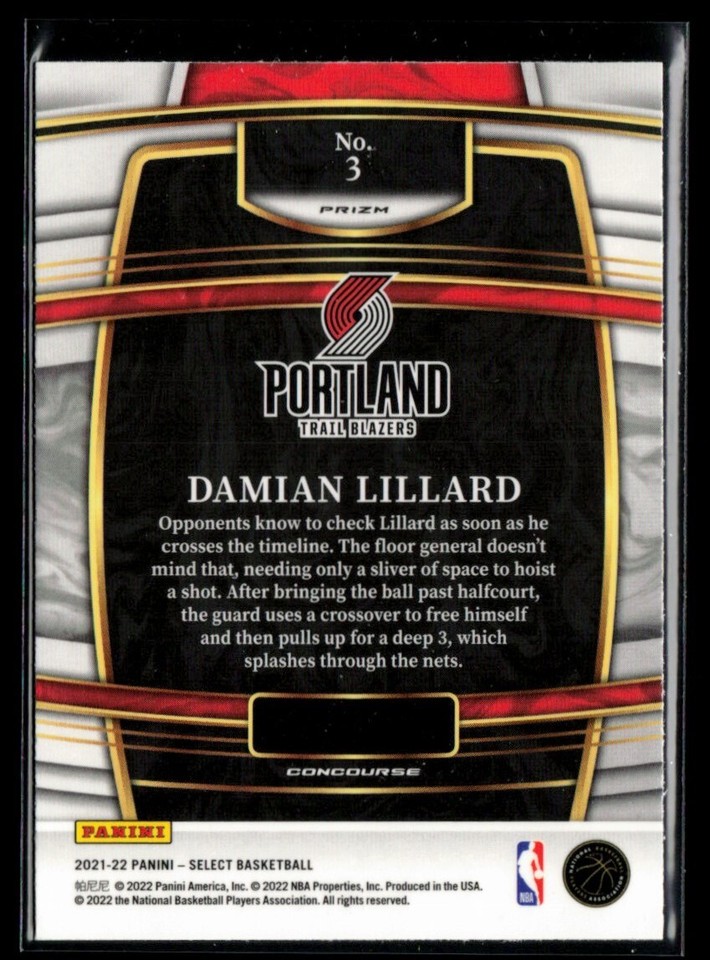 DAMIAN LILLARD 2021-22 SELECT BLUE SHIMMER #3 PARALLEL | eBay