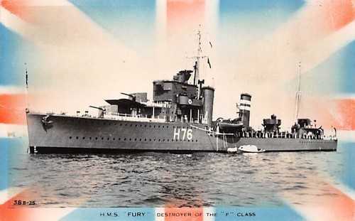 HMS FURY ROYAL NAVY DESTROYER REAL PHOTO POSTCARD c.30'S UNION FLAG ...