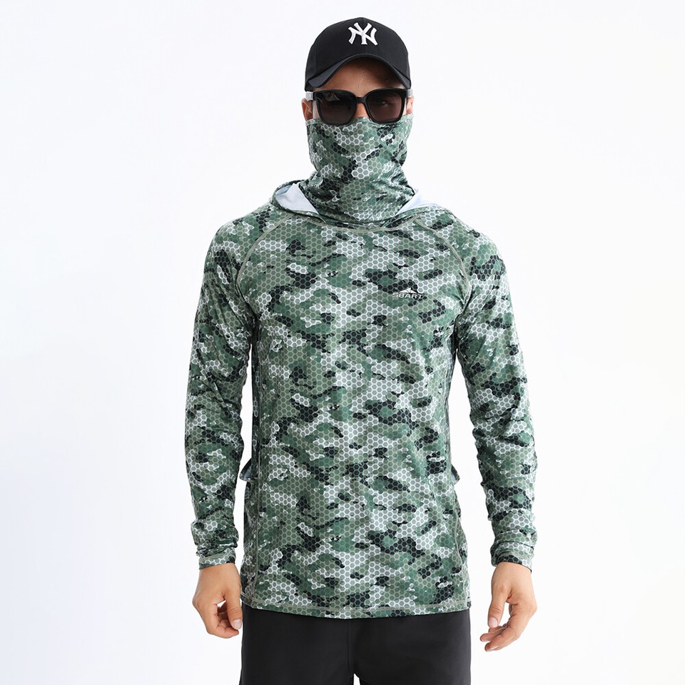 Premium Sbart Men’s Fishing Shirt with Hoodie Face Mask Fishing Hunting ...