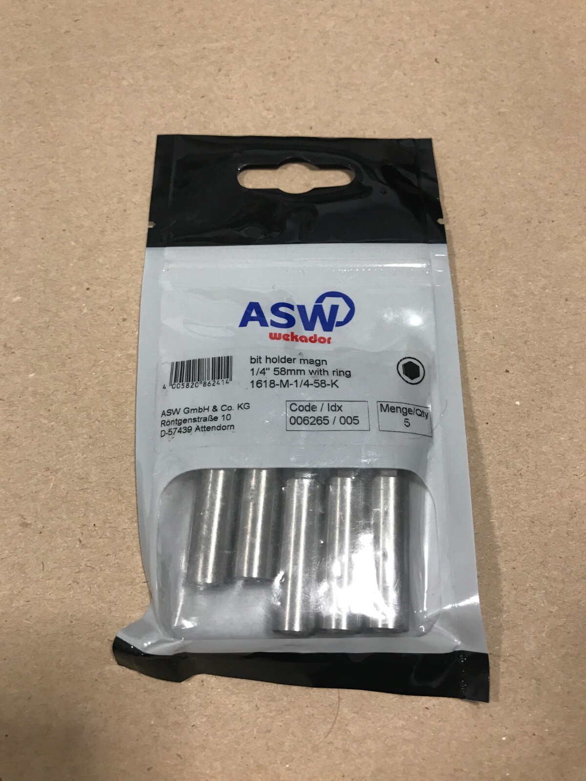 5pcs asw magnetic bit holder wekador 1/4" 58mm with ring 1618-M-1/4-58 ...