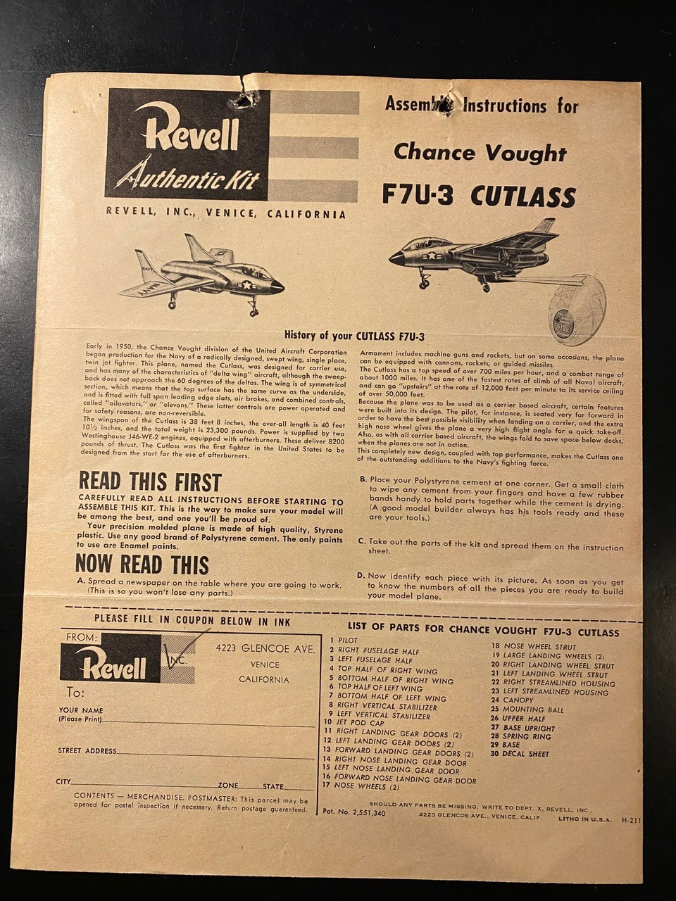Vintage 1950s Revell Model Instructions Manuals Mitchell Boeing Martin ...
