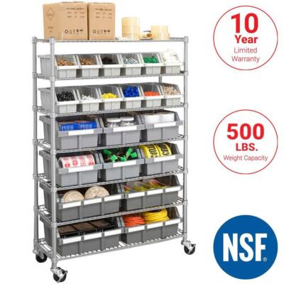 7 Tier Rack Rolling Storage 22 Bin Shelving Commercial NSF Storing ...