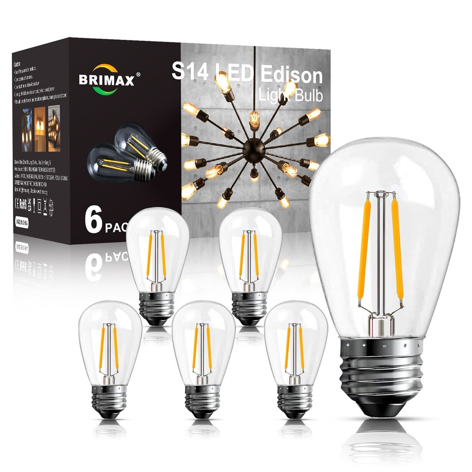 E26 LED Replacement Light Bulbs 2W S14 Clear Globe Edison Bulb 2700K ...