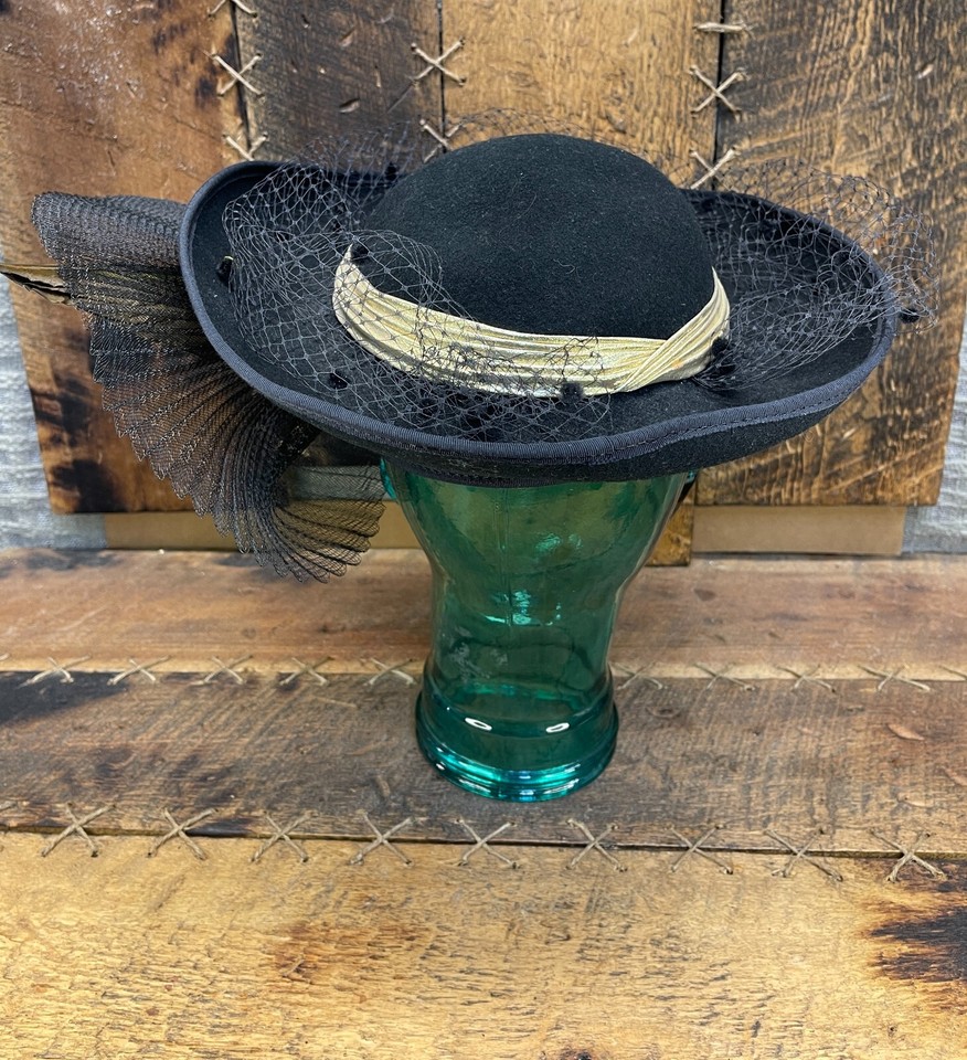 Vintage Doris Designed Black Stylish Cap Oval Women's Hat 100% Wool ...