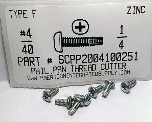 #4-40x1/4 Pan Phillips Thread Cutting Screws Type F Steel Zinc Plated ...