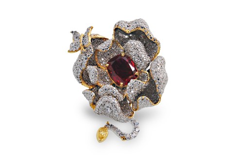 Lab Ruby Studded Flower Butterfly Cocktail Ring Gold Plated 925 SS High Jewelry | eBay