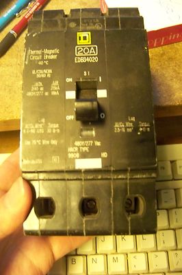 square d edb34020 3P Standard Bolt On Circuit Breaker 20A 277/480VAC | eBay