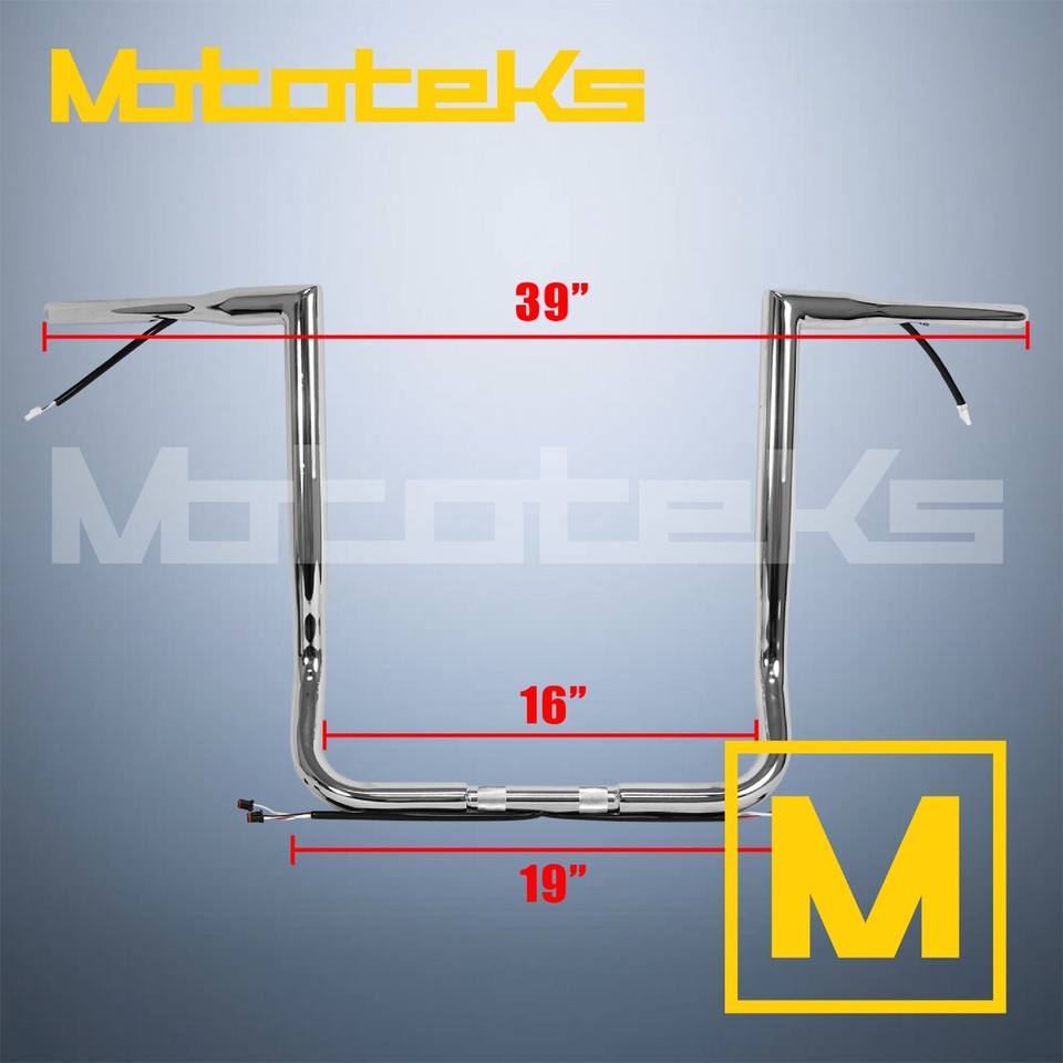 14" CHROME PRE-WIRED HARLEY BAGGER BAR 1-1/2" THICK APE HANDLEBARS FOR ...