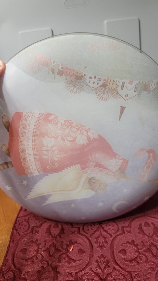 Large Stouffer Art Glass Angel Cat Platter "Joy" Christmas Round Signed ...