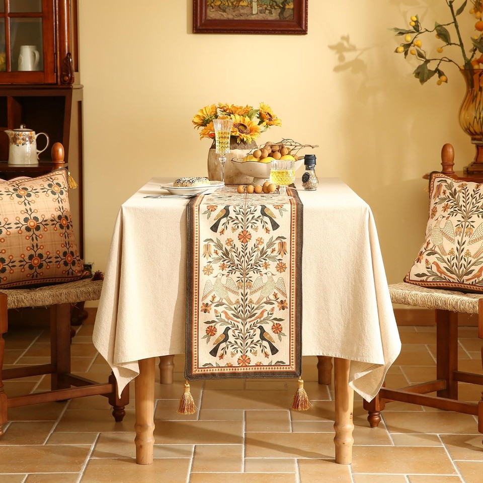 12x63 Inches Floral Rustic Linen Small Table Runner for Kitchen Dining ...