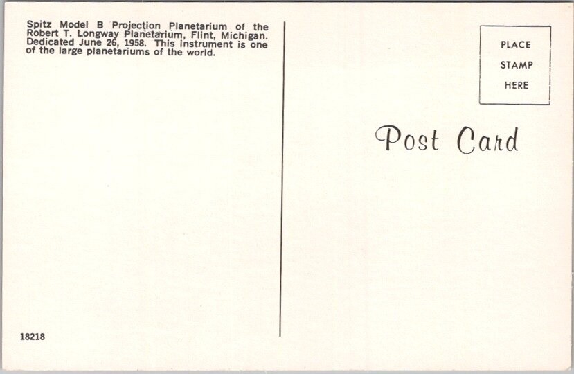 Vintage 1960s FLINT Michigan Postcard LONGWAY PLANETARIUM "Spitz Model ...