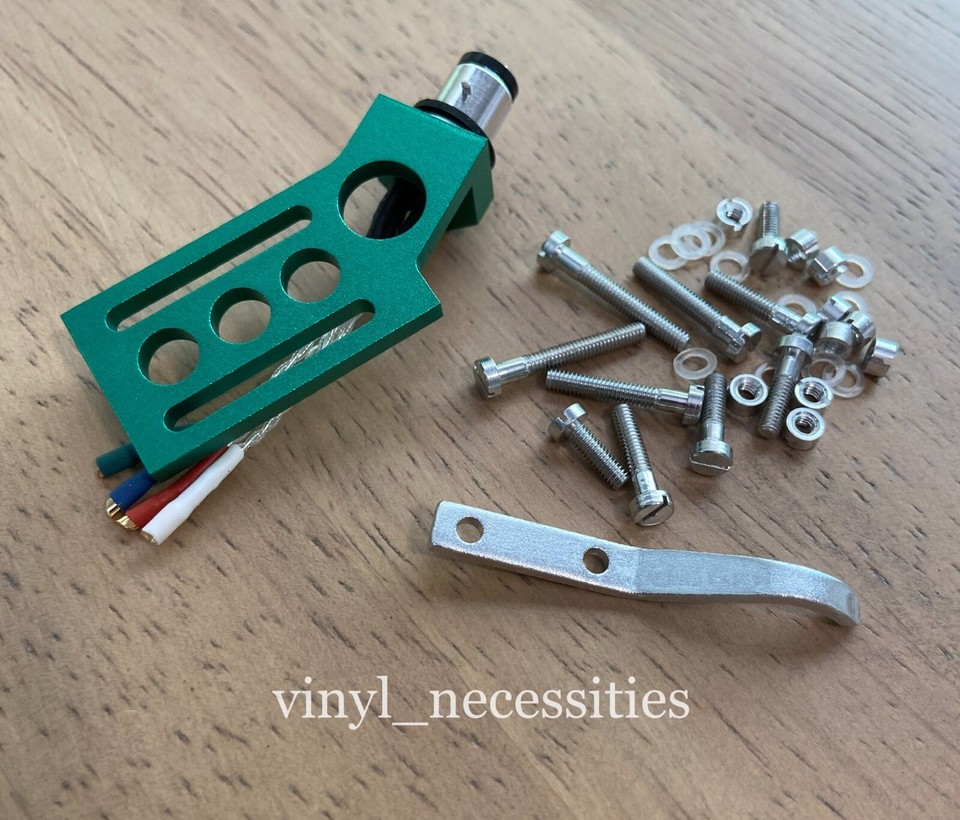 CNC Machined Straight Tonearm Angled Green Headshell Pure Silver Wires ...