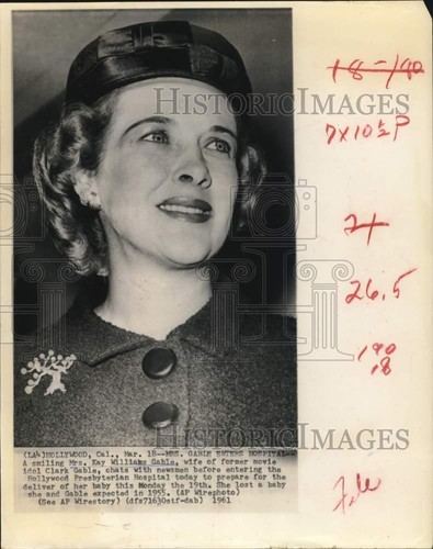 1961 Press Photo Kay Williams Gable, wife of Clark Gable, at Hollywood ...