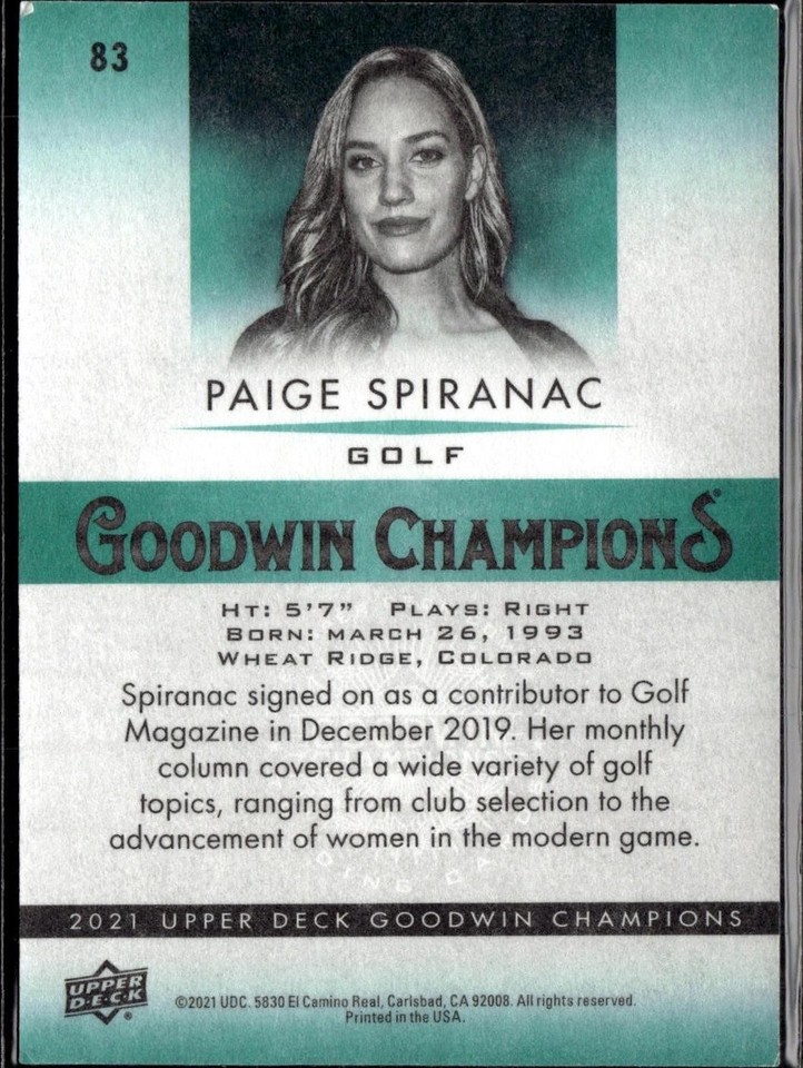 2021 Upper Deck Goodwin Champions #83 Paige Spiranac | eBay