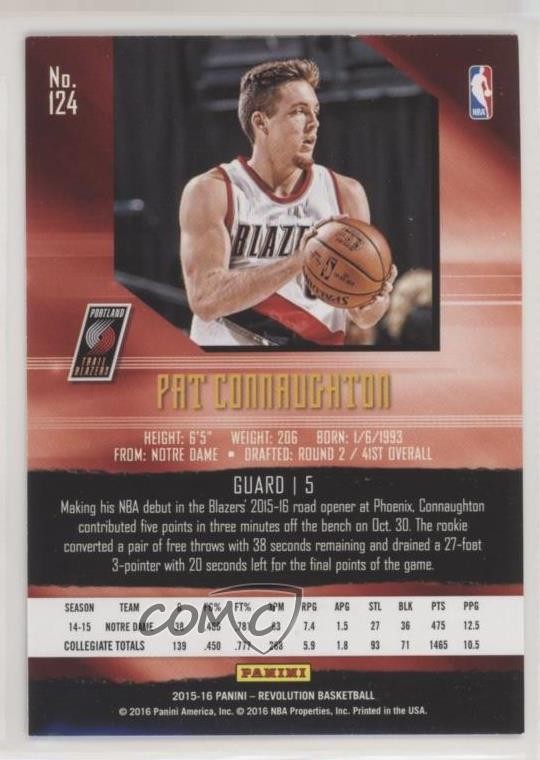 2015-16 Panini Revolution Rookies Infinite Pat Connaughton #124 Rookie ...