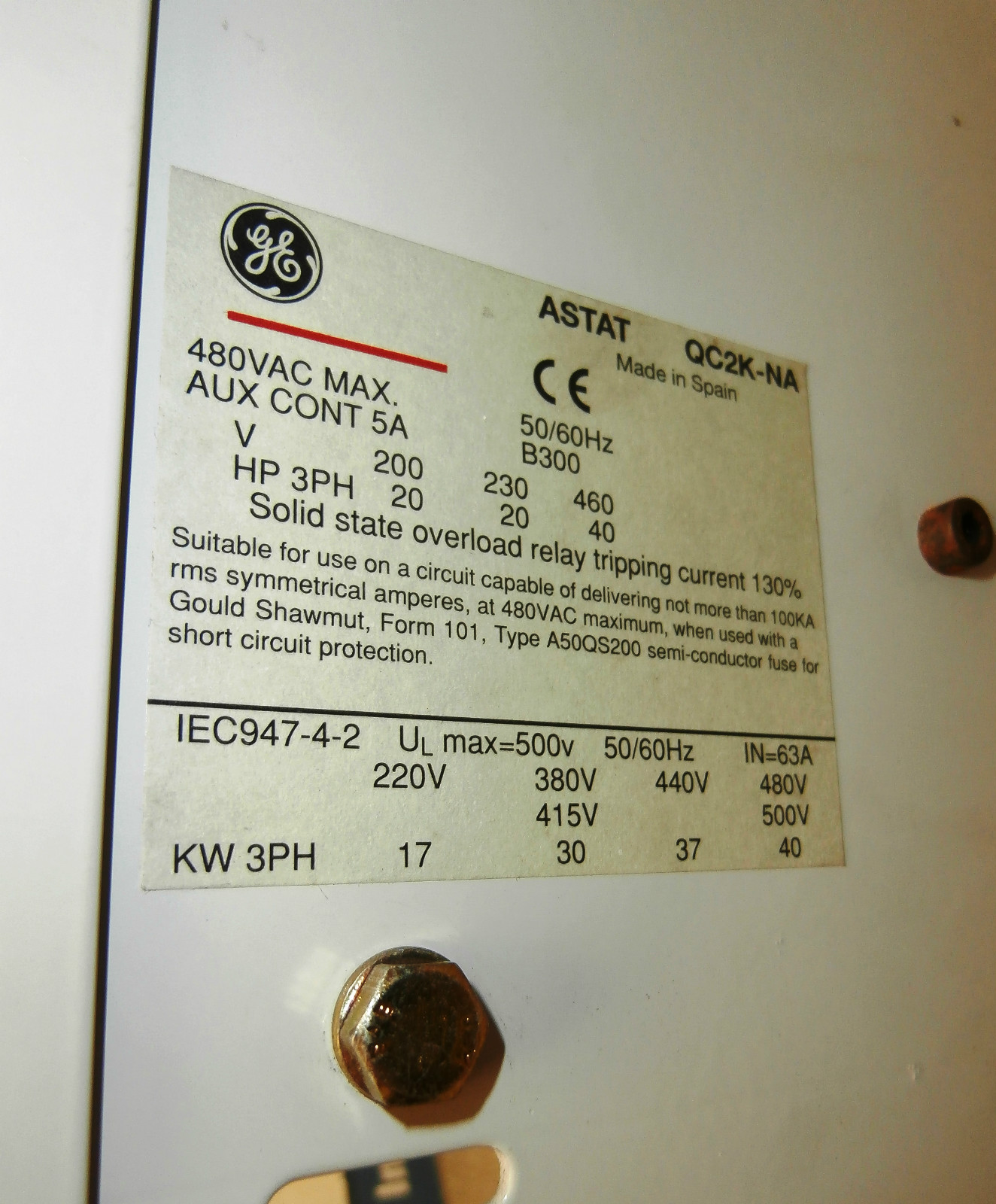 GE QC2K-NA ASTAT SOFT STARTER C 63A 200-500V 3HP -- NEW | eBay