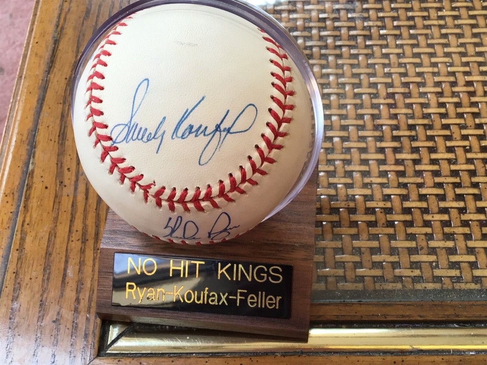 Sandy Koufax Nolan Ryan Bob Feller Signed Baseball with COA No Hit ...