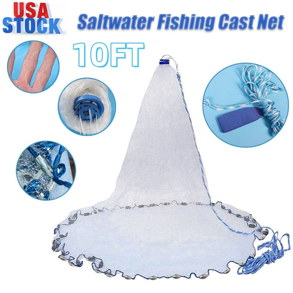 6/8/10/12/16FT Fishing Cast Net Bait Easy Throw Hand Cast Strong Nylon ...